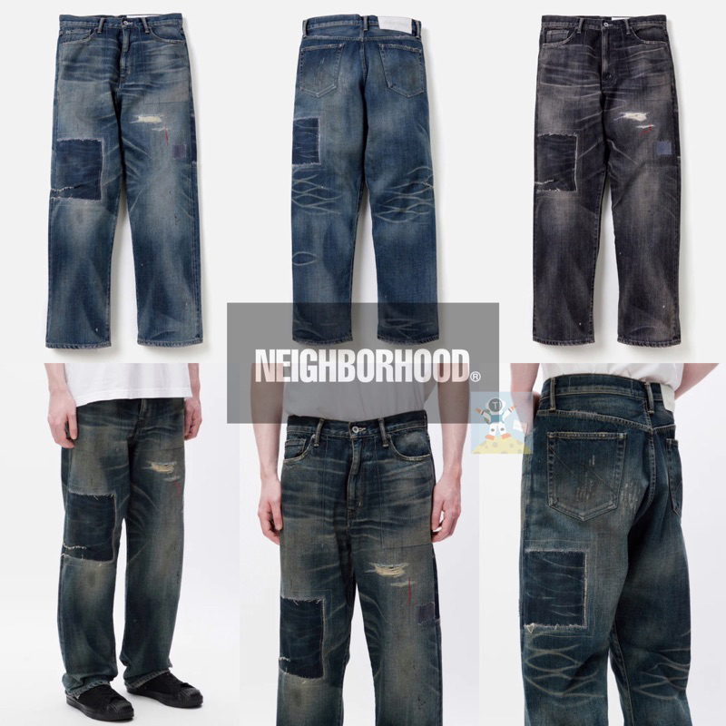 NEIGHBORHOOD 23AW SAVAGE DENIM DP BASIC PANTS 水洗 破壞 補丁 牛仔褲 | 蝦皮購物