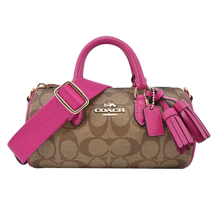 COACH PVC撞色圓筒波士頓包(迷你/卡其桃)｜100%原廠真品｜JS Maxx官方旗艦館 | 蝦皮購物