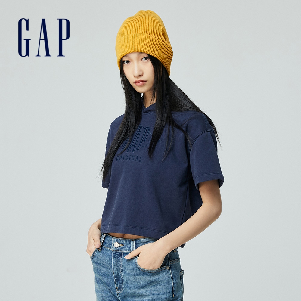 Gap 女裝 Logo短袖帽T 復古水洗系列-海軍藍(874526) | 蝦皮購物
