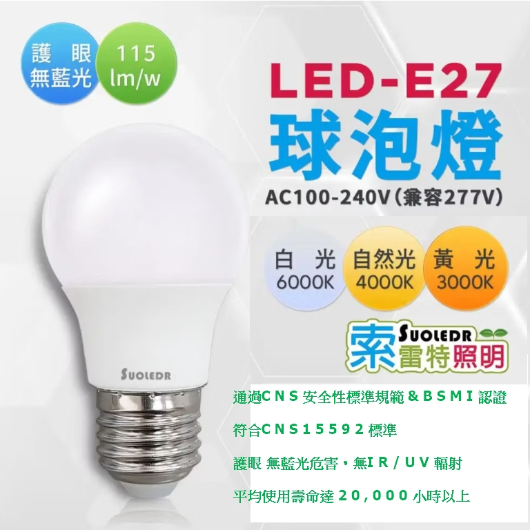 "金大薪 品質有保障"CNS認證 護眼無藍光 索雷特 LED燈泡 白光 黃光 3W 6W 10W 12W 15W 18W | 蝦皮購物