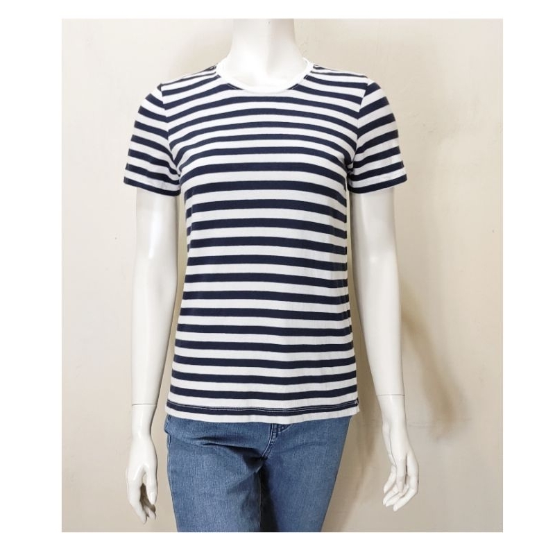 Lativ 經典藍白橫紋薄棉T (M) 合身版S~M皆適合 六成新 | 蝦皮購物