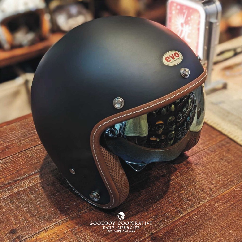 GOODBOY 好孩子合作社 EVO安全帽 艾莉莎ALISA (消光黑) 皮革邊 復古帽 附贈內鏡 消光系列 CA312 | 蝦皮購物