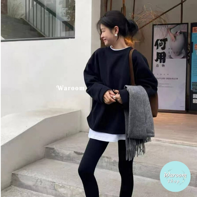 Waroom|高雄現貨秒出 韓系抗皺質感太空棉大學T|女裝|素T|失蹤款|寬鬆|長袖上衣|太空棉衣|圓領上衣 2260 | 蝦皮購物