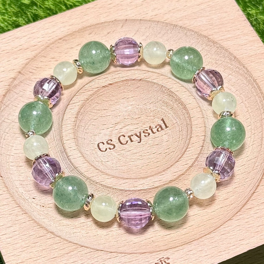 CS Crystal 編號759 - 綠草莓晶+透體紫水晶+葡萄石設計款 | 蝦皮購物