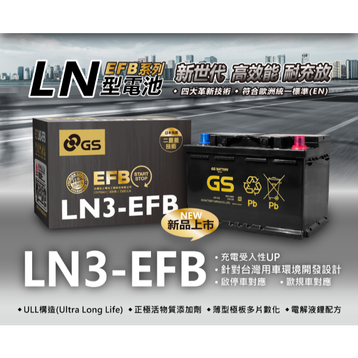 GS統力 LN3 EFB 汽車電池 啟停電池 同 LN3 57531 KUGA STLINE 57114 57539 | 蝦皮購物