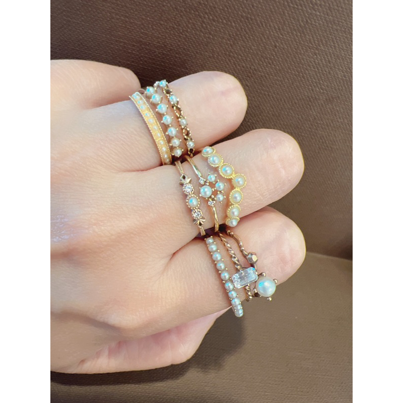 日本 18k agete 珍珠 v戒 千粒穀 天然鑽石 18k 10k 戒指 尾戒 ete sowi Nojess 鋯石 | 蝦皮購物