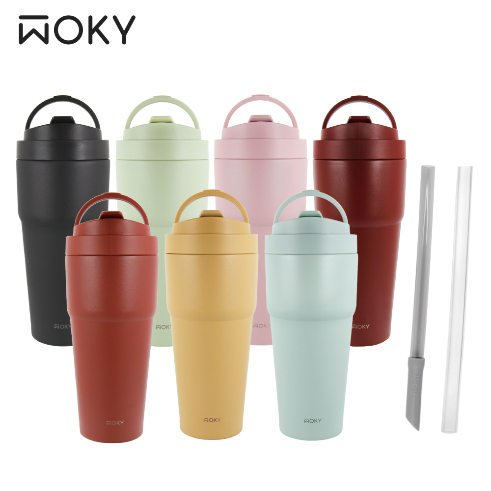 @現貨附發票@WOKY渾圓杯-手提激凍輕芯鈦瓷保溫杯770ml(附矽膠粗吸管+Tritan扭扭彈跳粗吸管) | 蝦皮購物