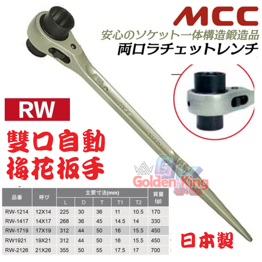 【小美五金】日本製 MCC RW 雙口自動梅花板手 雙口 尖尾 棘輪梅花板手 梅花板手 鐵工 鋼構 | 蝦皮購物