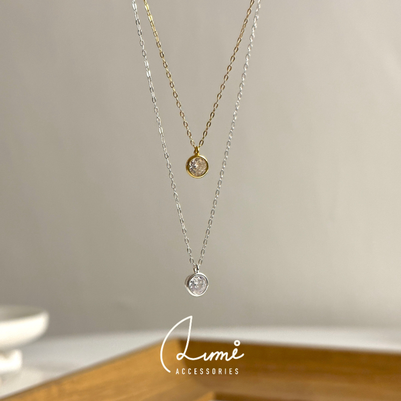 [ALUMI] 圓鑽銀鍊｜S925純銀 鍍18K金 鋯石 墜飾 項鍊 短項鍊 飾品 純銀項鍊 | 蝦皮購物