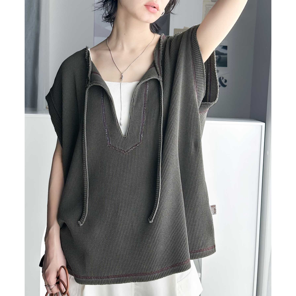 DoReFe | 實拍照+預購 日本代購 JAVA 法式 落肩 華夫格 短T 短袖 罩衫式 綁帶 短T | 蝦皮購物