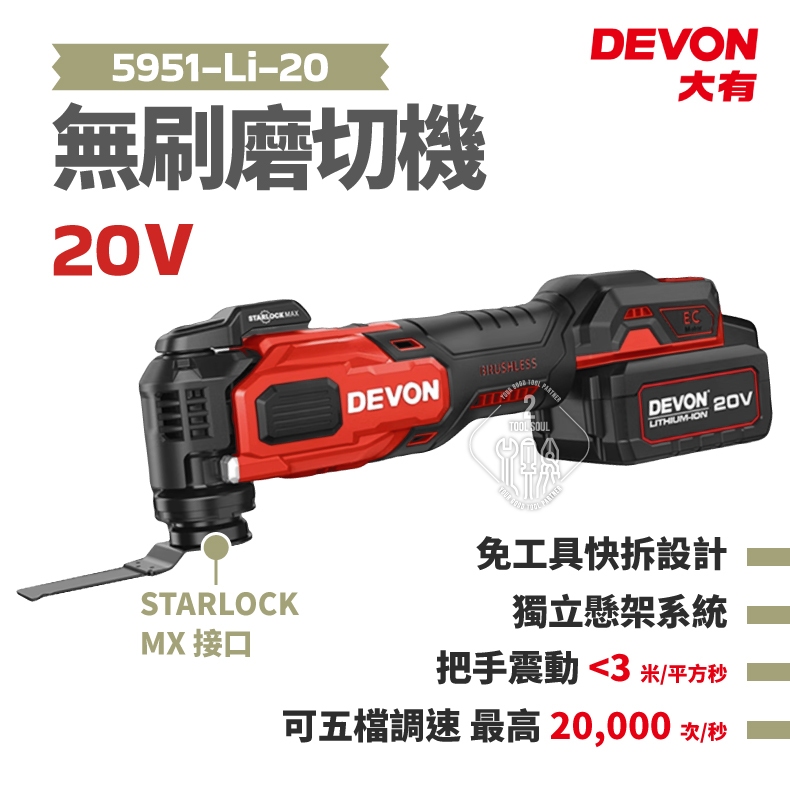 台灣總代理 大有 20V 無刷磨切機 5951-Li-20 切割機 LED燈 萬用 打磨 切割 DEVON 5951 | 蝦皮購物