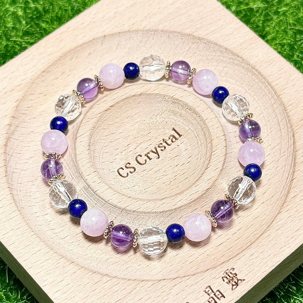 CS Crystal 編號482 - 透體白水晶+紫鋰輝石+紫水晶+青金石設計款 | 蝦皮購物