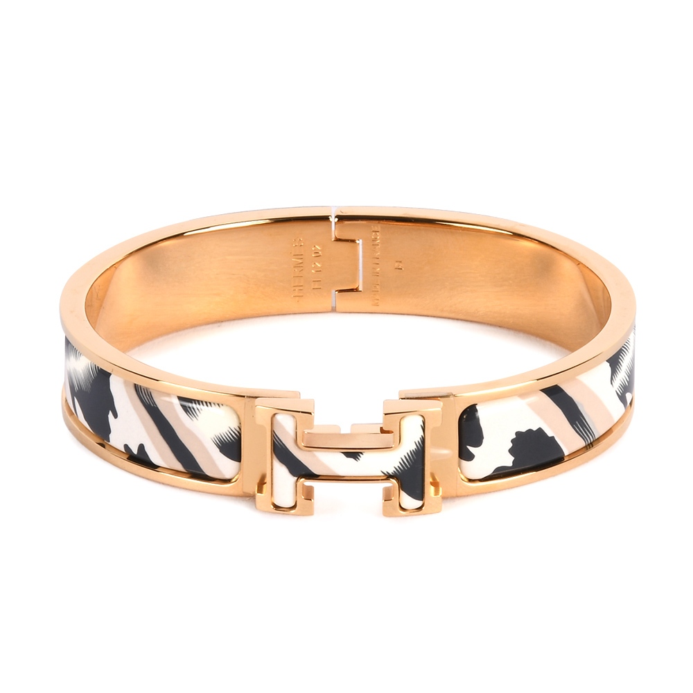HERMES Clic H LOGO琺瑯細版扣式手環(豹紋/金)371001-5｜GoBrand購名牌 | 蝦皮購物
