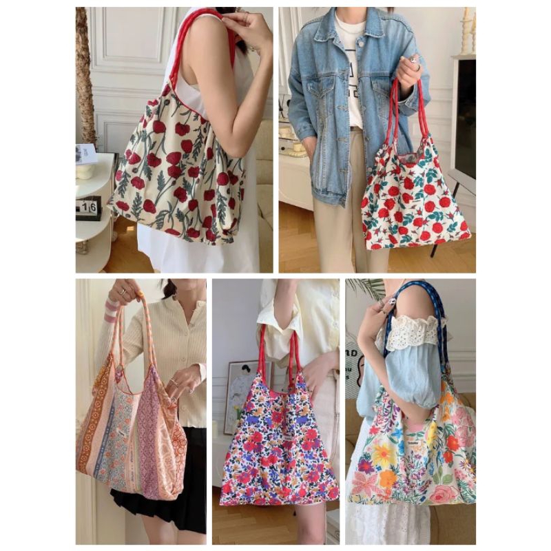 [日本直送]保證正品 日本 Sozakka 充滿朝氣 棉質 花朵印花 輕巧 手提包 肩背包 環保袋 備用包 | 蝦皮購物