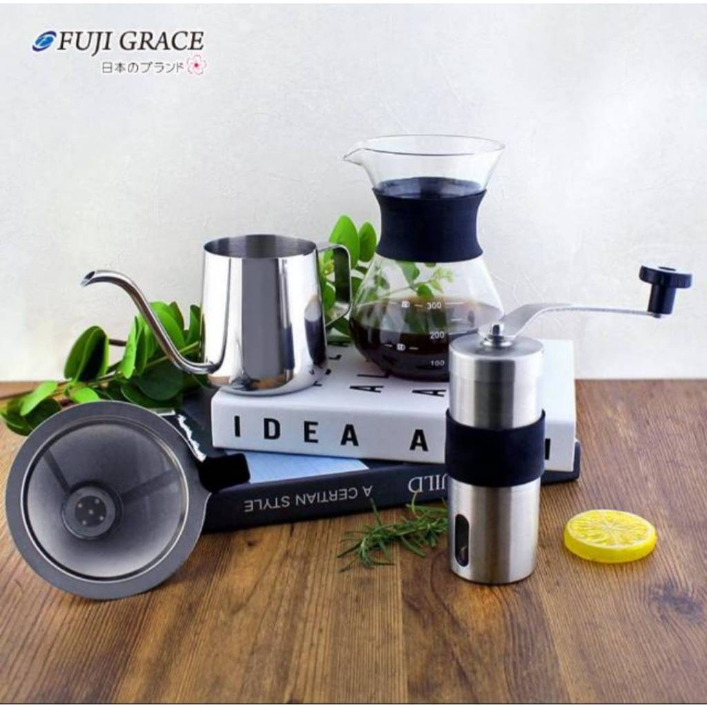 〔FUJI-GRACE 日本〕全新-經典手沖壺咖啡4件組(磨豆機+手沖壺+濾網+分享壺)限時特價559元~禮物首選～ | 蝦皮購物