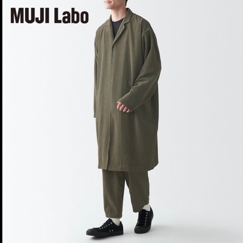 MUJI LABO 燈芯絨 寬版 長版 襯衫 大衣 L-XL 棕色 / 燈心絨 無印良品 | 蝦皮購物