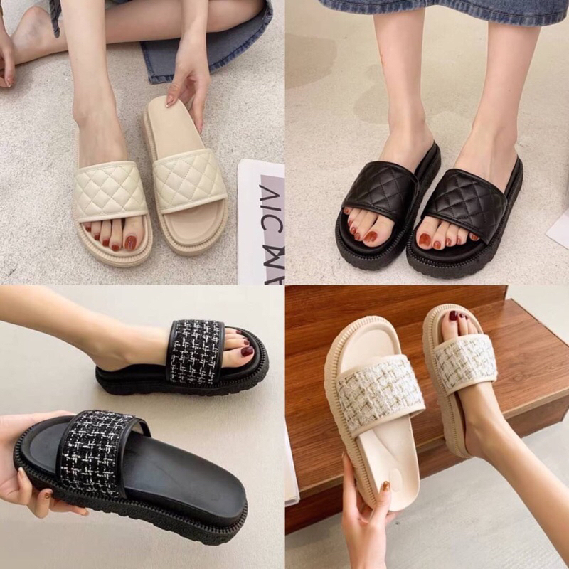 【Joyishoes】台灣出貨 小香風 一字帶厚底拖鞋 厚底涼拖鞋 平底拖鞋 平底涼拖鞋 加大尺碼#553#556 | 蝦皮購物