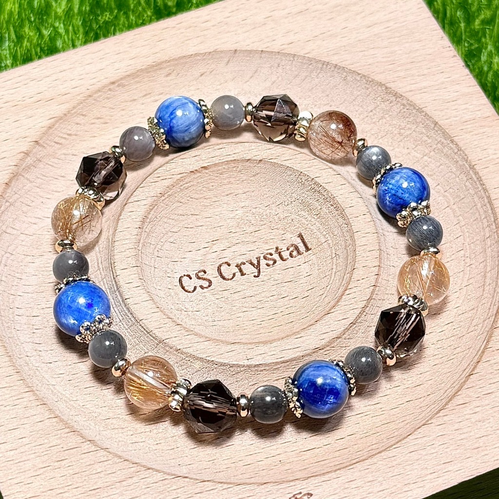 CS Crystal 編號645 - 藍晶石+銅髮晶+墨水茶晶+黑骨幹設計款 | 蝦皮購物