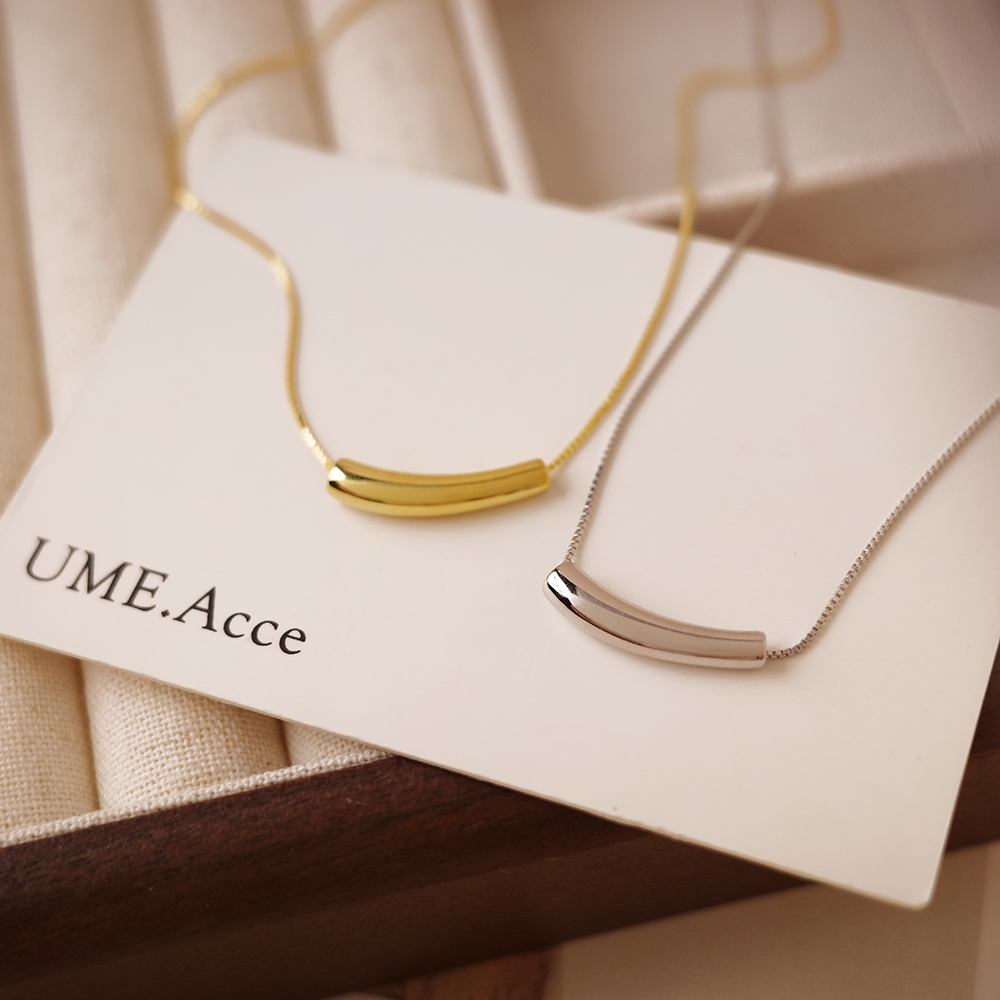 [全純銀.項鍊] 極簡 相思豆彎管項鍊 (金色/銀色)【UME】洗澡可戴 短項鍊/蛇骨練/全部S925純銀 | 蝦皮購物