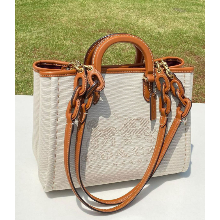 (全新品 正品 店到店免運) COACH REESE CANVAS TOTE 28 手提/肩背兩用帆布托特包 - 米白色 | 蝦皮購物