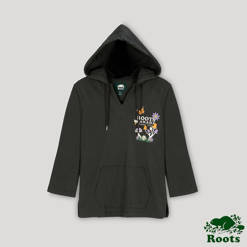 全新 Roots 原價2989 尺寸XS 大童可 女裝- 生生不息系列 蘑菇元素短袖連帽上衣-鐵灰色 | 蝦皮購物