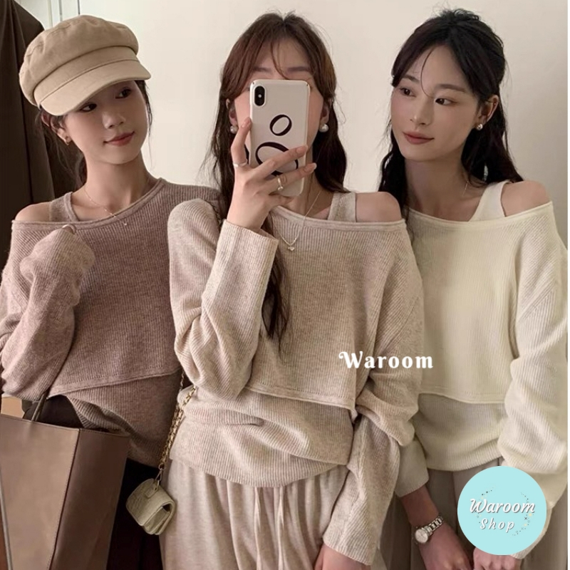 Waroom|現貨售完不補 美拉德早秋同色系背心＋短版針織上衣兩件套|女裝|針織套裝|針織毛衣|兩件式1202 | 蝦皮購物