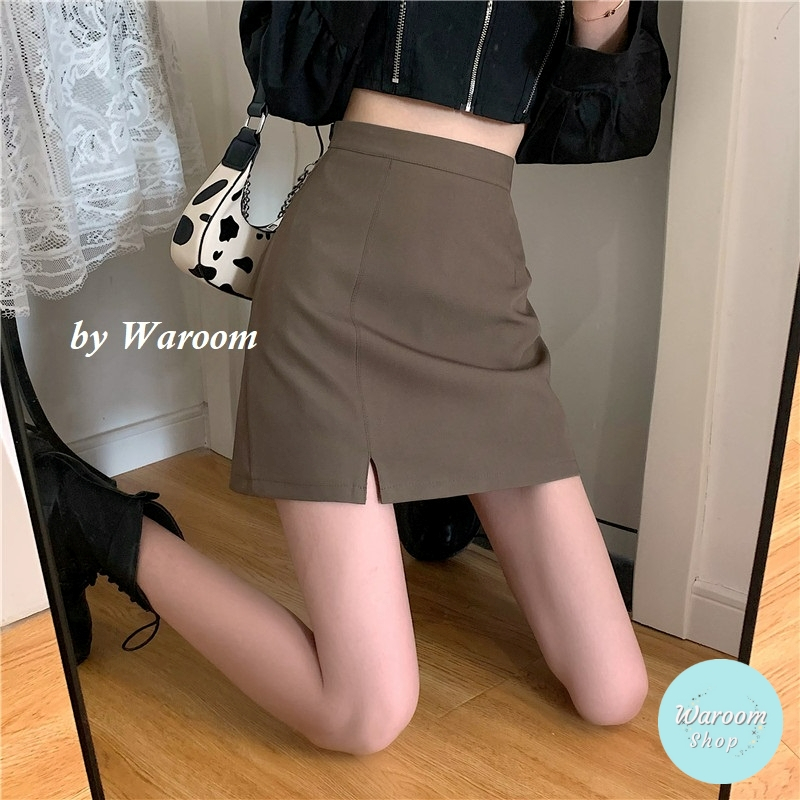 Waroom 高雄出貨 高腰顯瘦開叉A字裙 包臀裙 褲裙 半身裙 裙子 短裙 OL 黑裙 上班 學生 迷你裙 D38 | 蝦皮購物