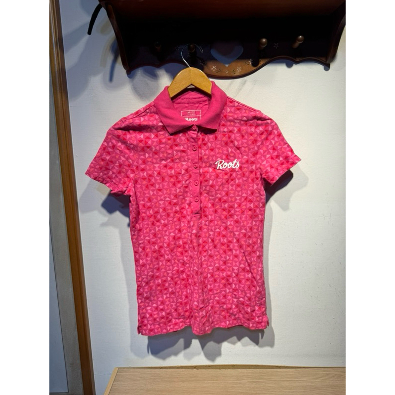 roots 枚粉色 短袖 Polo衫 女 xs碼 | 蝦皮購物