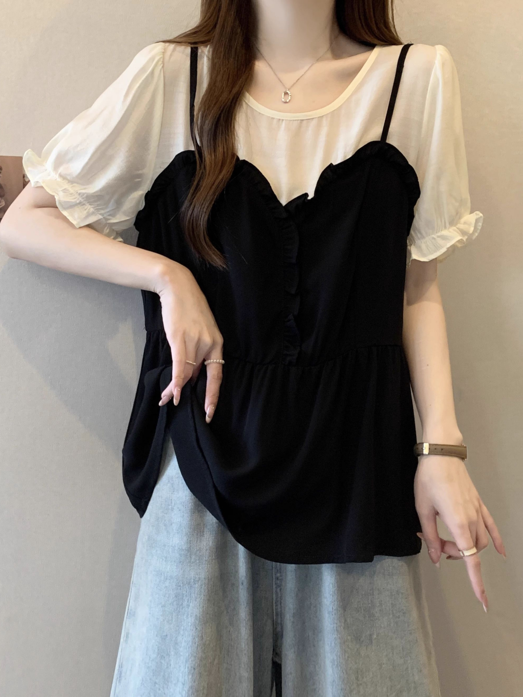 M-4XL法式假兩件泡泡短袖T恤 短袖T 短袖上衣 大尺碼T 大碼T 大碼短袖 大尺碼短袖 胖MMT 大碼T恤 顯瘦T | 蝦皮購物