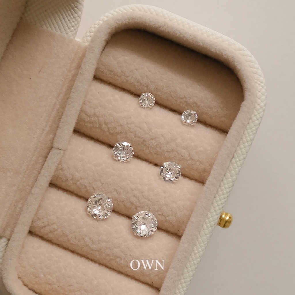 3-size 純銀單鑽耳釘/轉珠耳骨釘｜OWN｜3mm.4mm.5mm 單鑽 鋯石 耳釘 耳環 S999 S925 | 蝦皮購物