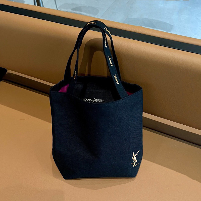 YSL 帆布包 購物袋 手提袋 托特包 金色刺繡 厚實挺包 雜誌附錄包 手提包附錄包 雜誌包 外出包 | 蝦皮購物