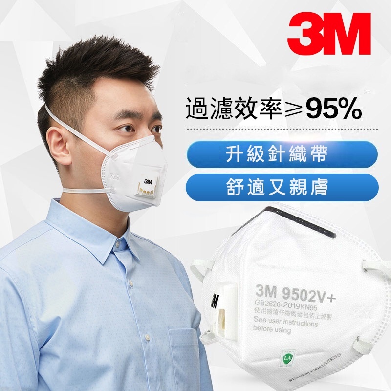 3M口罩 9502+/9502V+ 頭戴式不勒耳朵 N95級 防粉塵顆粒物 帶閥透氣夏天 | 蝦皮購物