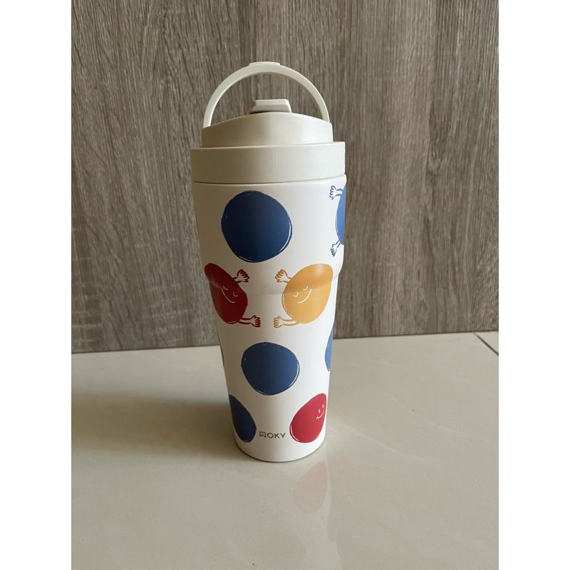 「現貨」【hahababy x WOKY】-[ ] 渾圓杯-手提保溫杯770ml- 擁抱點點（贈彈跳+粗吸管） | 蝦皮購物