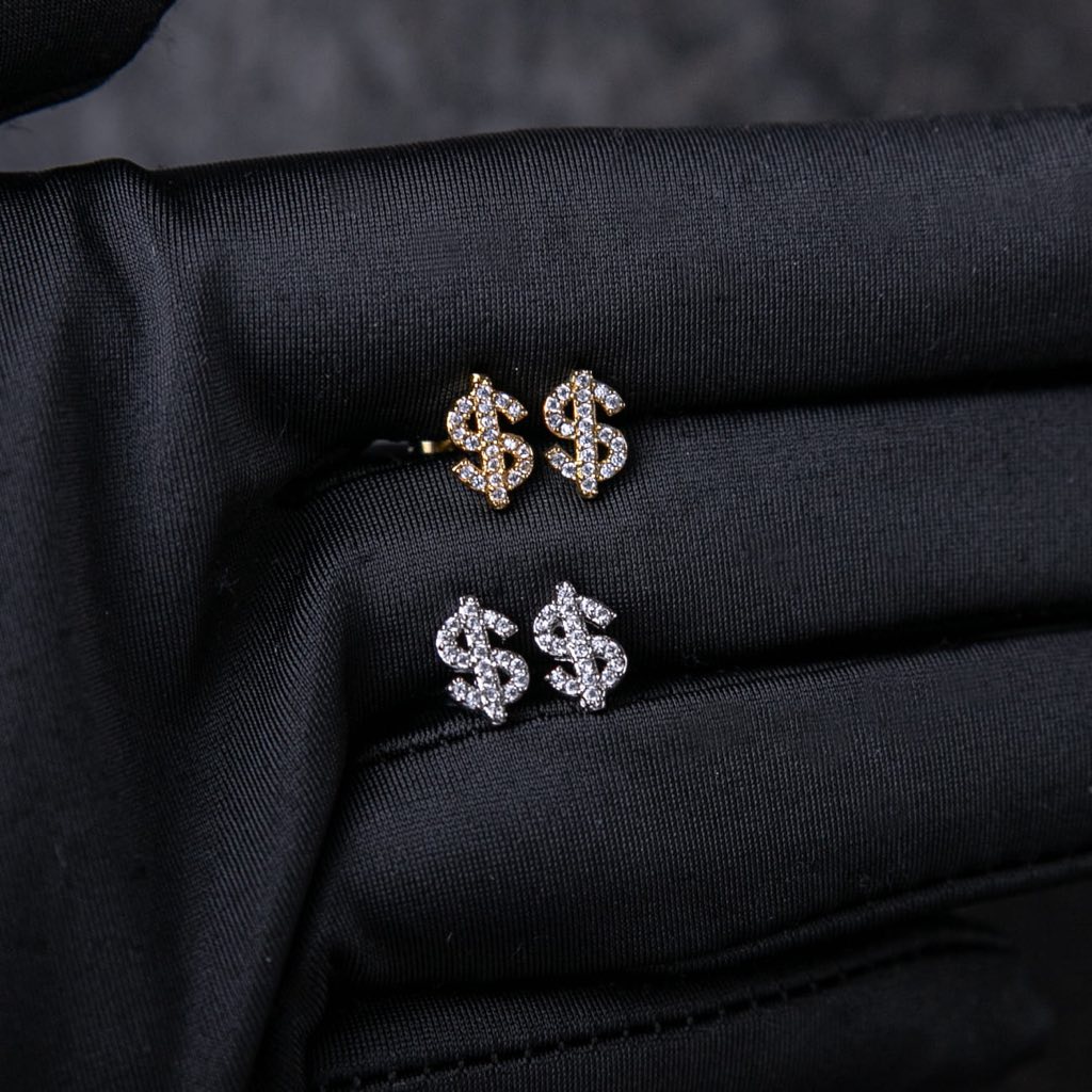 ICED DOLLAR SIGN STUD EARRINGS 滿鑲錢幣符號耳釘 | 蝦皮購物