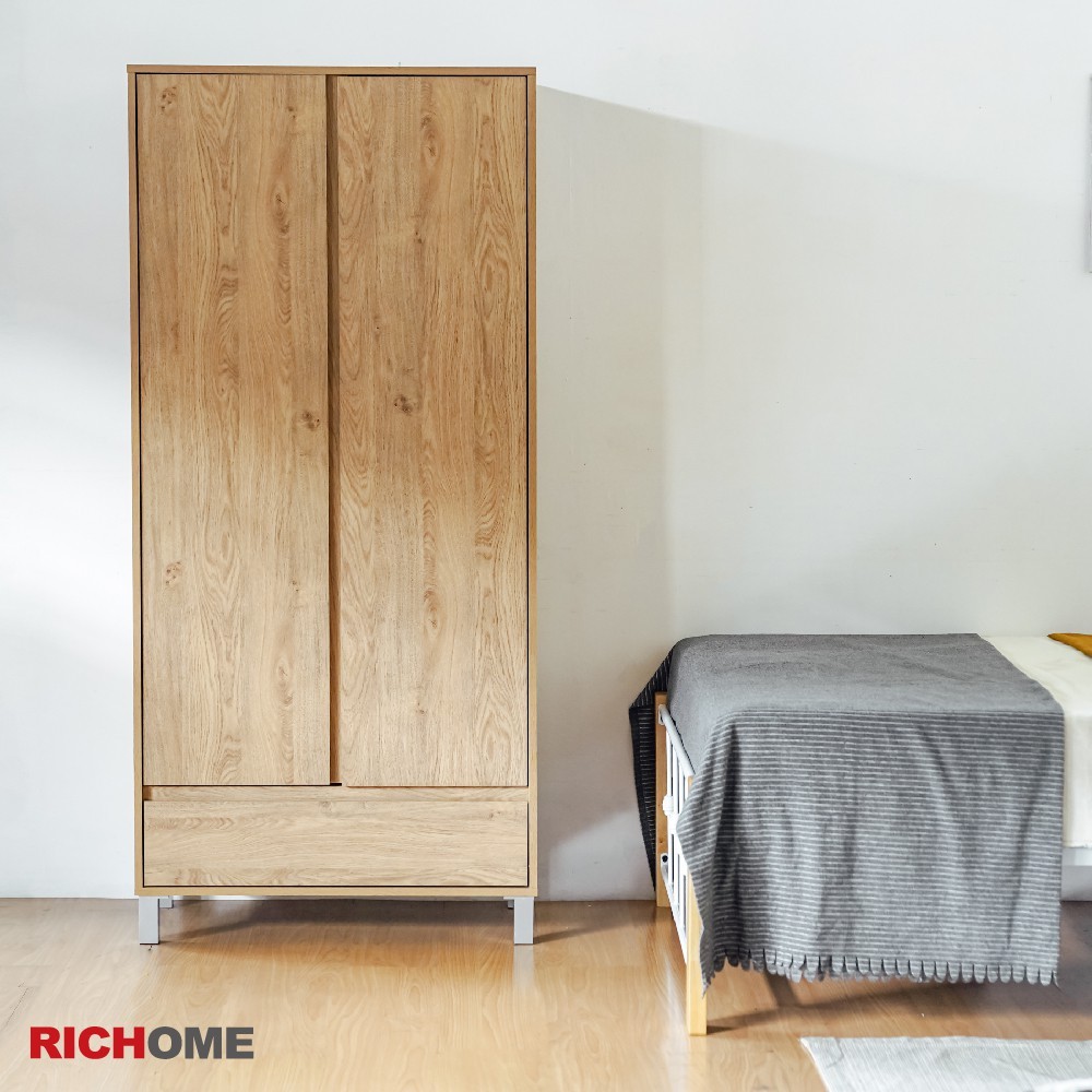 RICHOME WA-225 愛麗莎雙門一抽衣櫥 衣櫃 斗櫃 收納櫃 置物櫃 櫃子 衣櫥 抽屜櫃 衣架 無印風 原木色 | 蝦皮購物