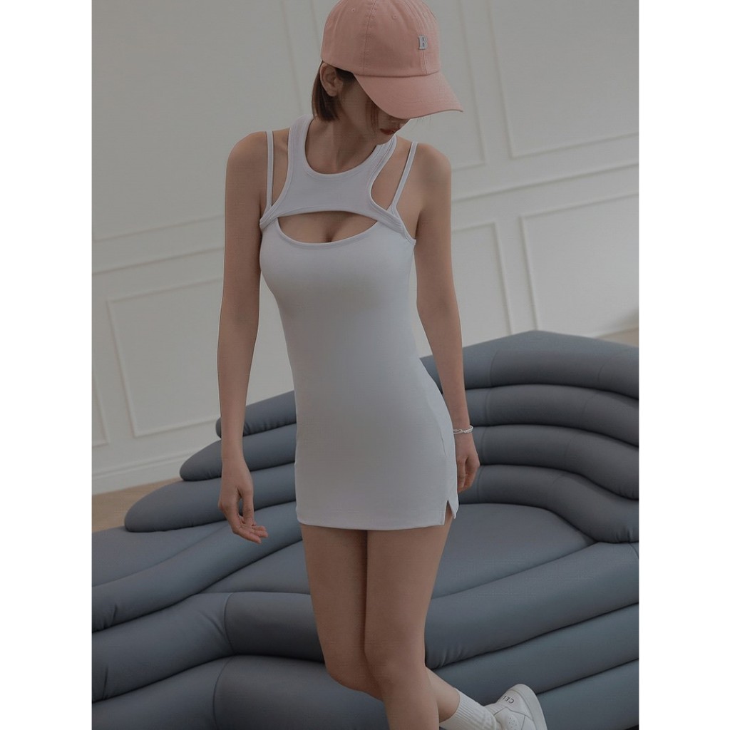 [Mando蔓朵]繞脖細肩BraTop開岔短洋裝 洋裝 短洋裝 連身洋裝 女裝 兩色 #R1730425 | 蝦皮購物