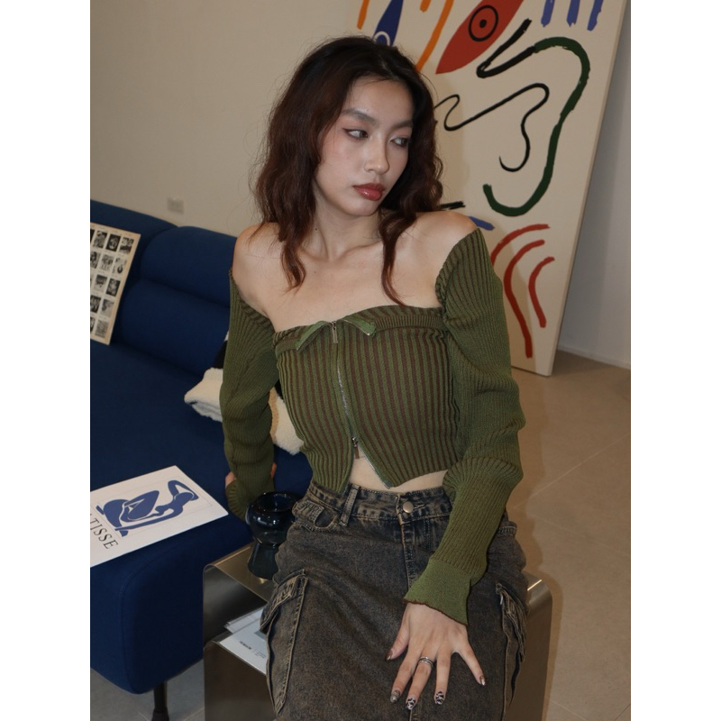 現貨 坑條平口雙拉鍊針織外套SET(3colors) | 蝦皮購物