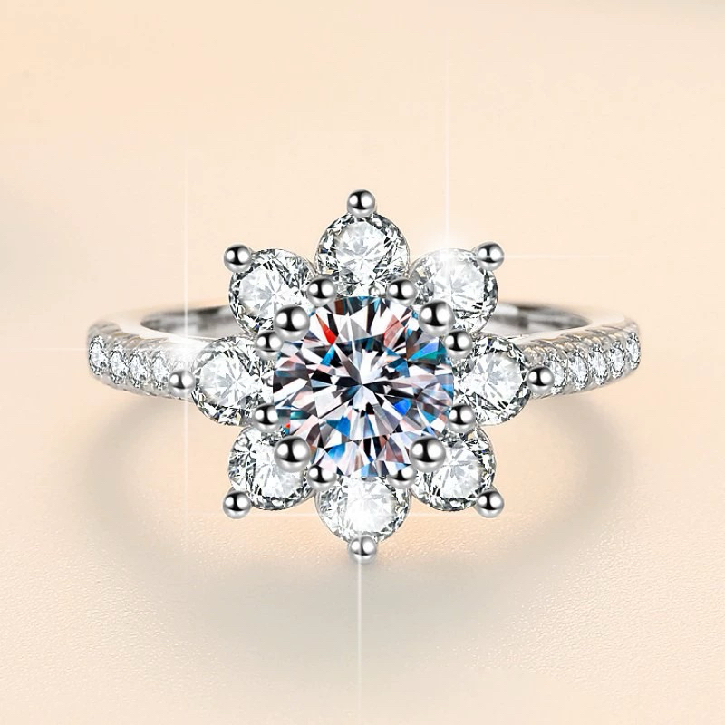 「海瑞太陽花」1克拉 2克拉 S925純銀戒指 GRA證書莫桑鑽 一證一腰碼秒過鑽筆 八心八箭 梅花切 十六心王炸摩星鑽 | 蝦皮購物