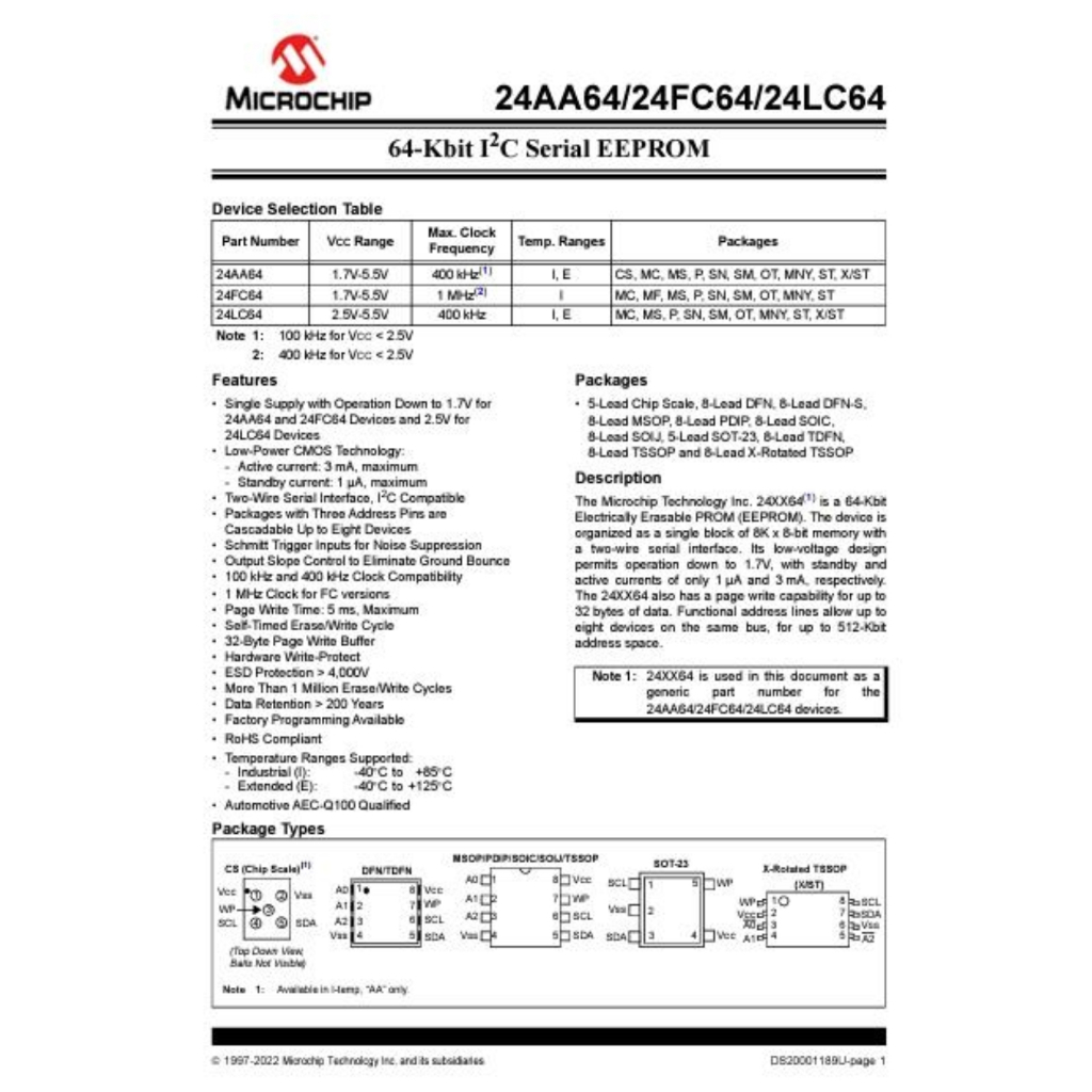 24LC64-I/SN Microchip IC EEPROM 64KBIT I2C 8SOIC 台灣現貨 | 蝦皮購物