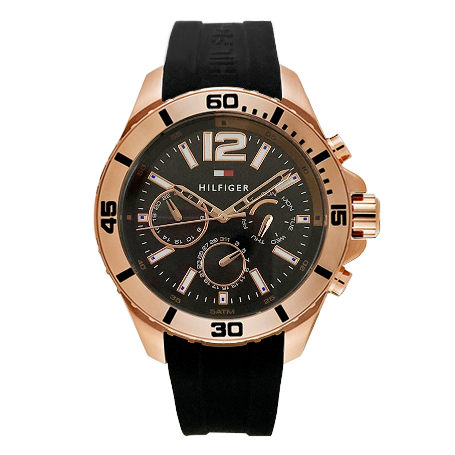 【For You】當天寄出 I Tommy Hilfiger 玫金殼 黑面 三眼腕錶 黑色膠帶 1791145 | 蝦皮購物