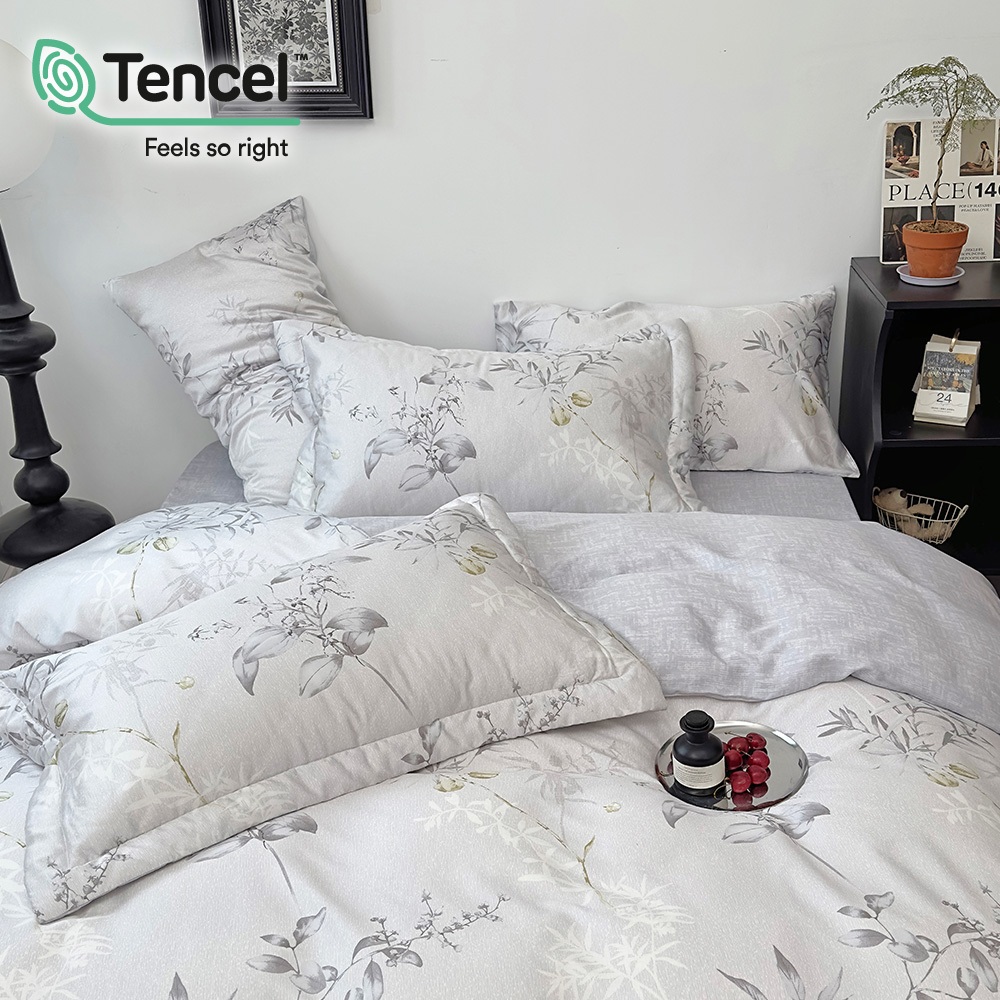 臺灣製 40支100%純天絲TENCEL【雙人 加大 特大 組合】規格可選 35公分 床包兩用被四件組 雪映流光 | 蝦皮購物