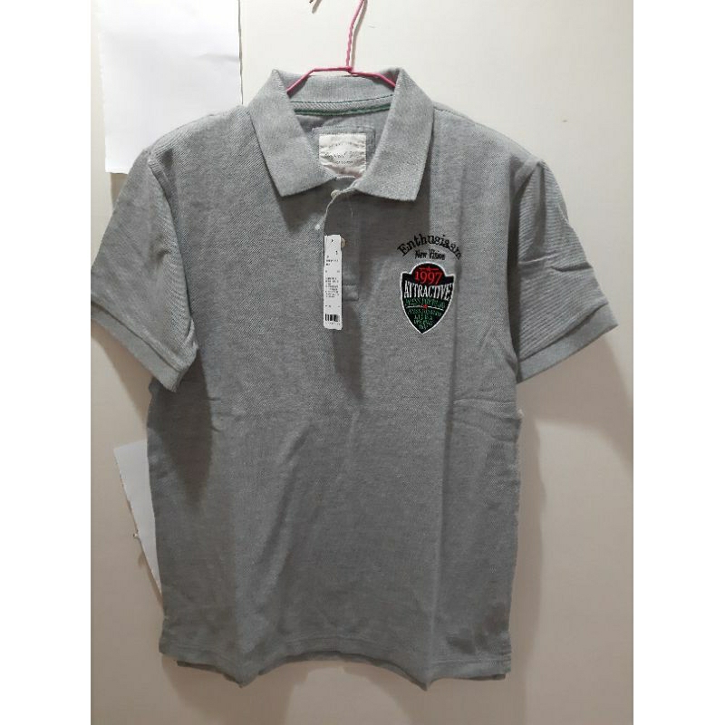 6. Lativ男M網眼徽章polo衫淺麻灰色 | 蝦皮購物