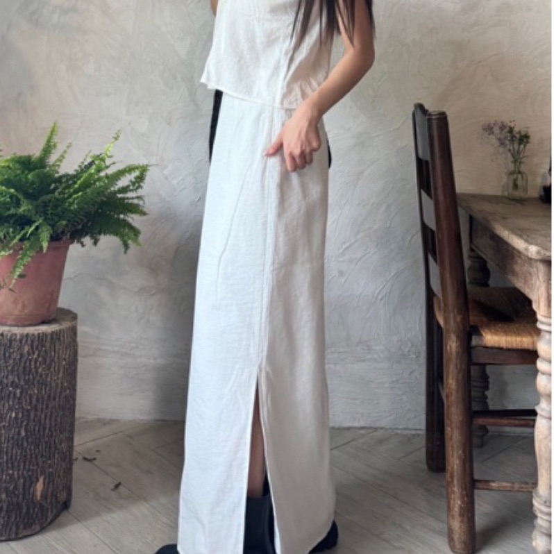 Hello BonBi | 棉麻側開叉裙 2色 棉麻長裙 直筒長裙 | 蝦皮購物