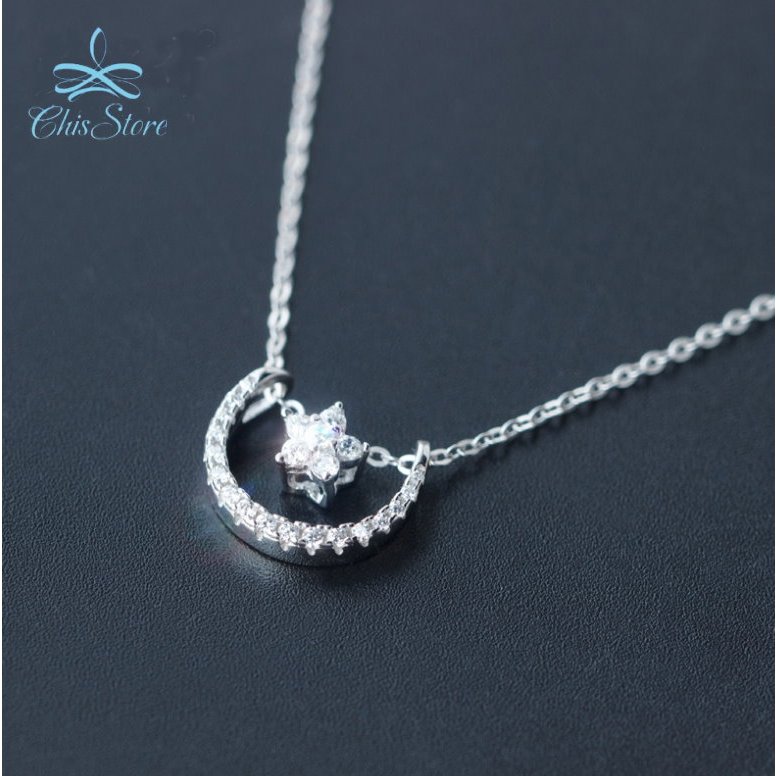 CHISSTORE 韓國 鎖骨鍊 鑲鑽 水鑽項鍊 鋯石 星星 月亮 短項鍊 細項鍊 防過敏項鍊 S925 純銀項鍊 項鏈 | 蝦皮購物
