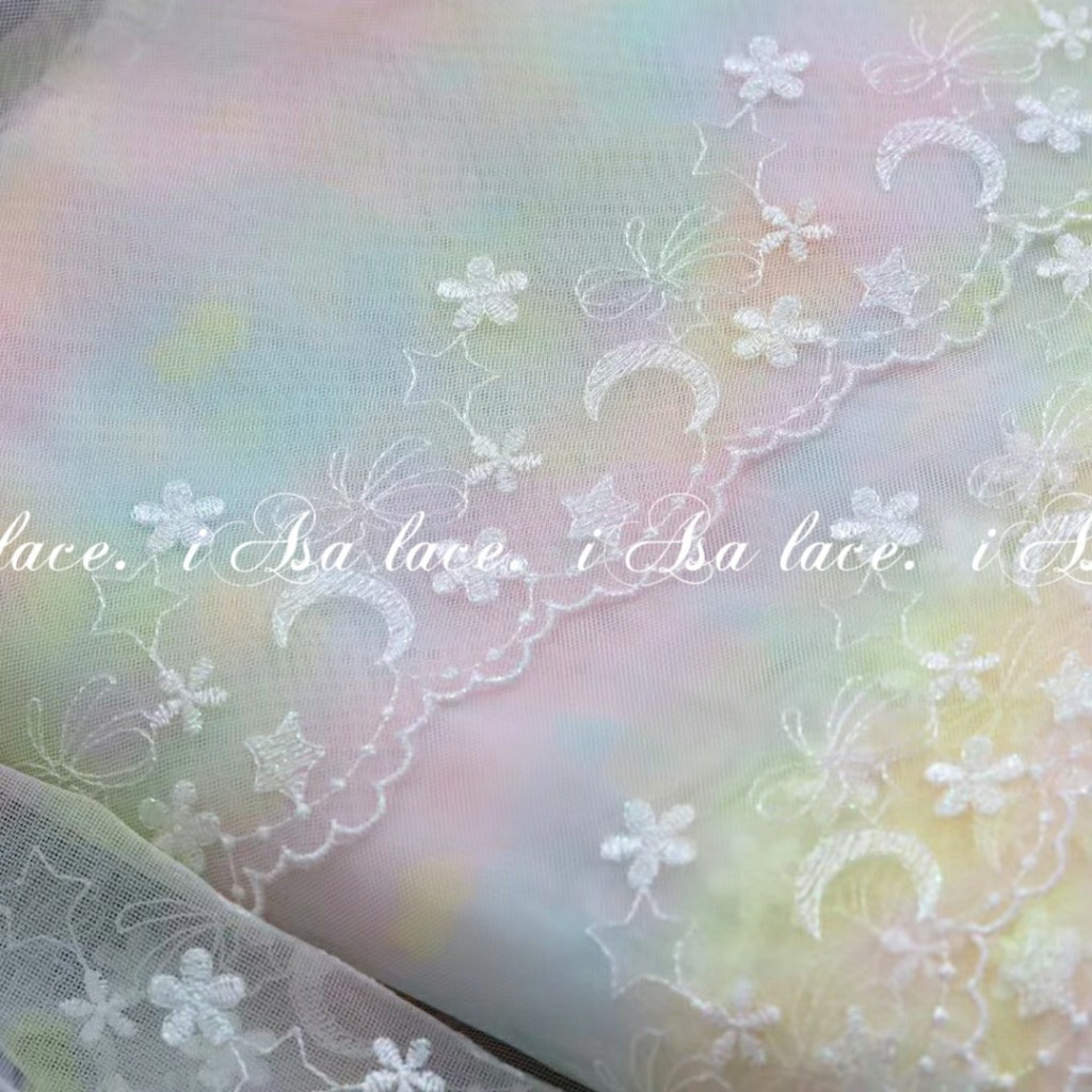 《iAsa愛莎の》手作材料 精緻暈染漸變馬卡龍星月蝴蝶結網紗雪紡刺繡蕾絲花邊lolita娃衣服裝裝飾材料 | 蝦皮購物