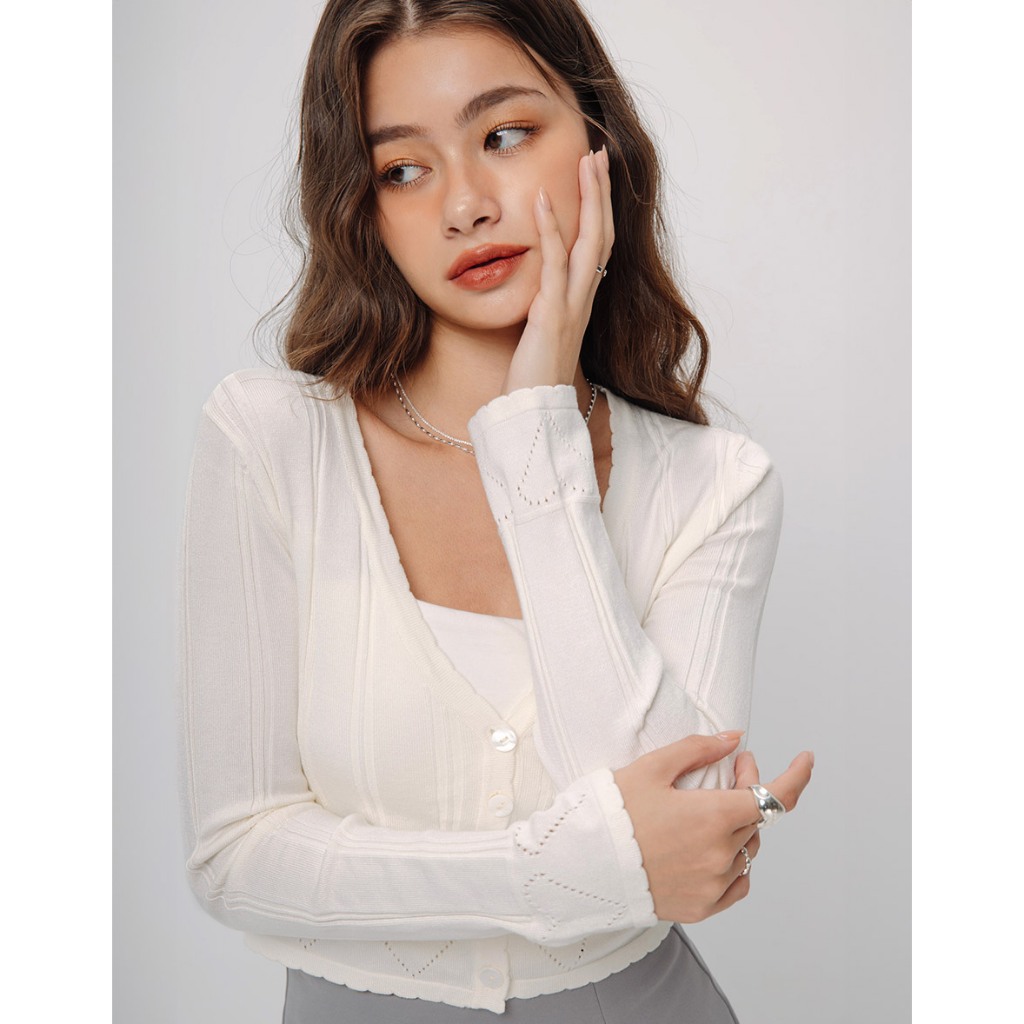 AIR SPACE PLUS V領愛心洞洞針織上衣(白/藍) 女裝 現貨 | 蝦皮購物