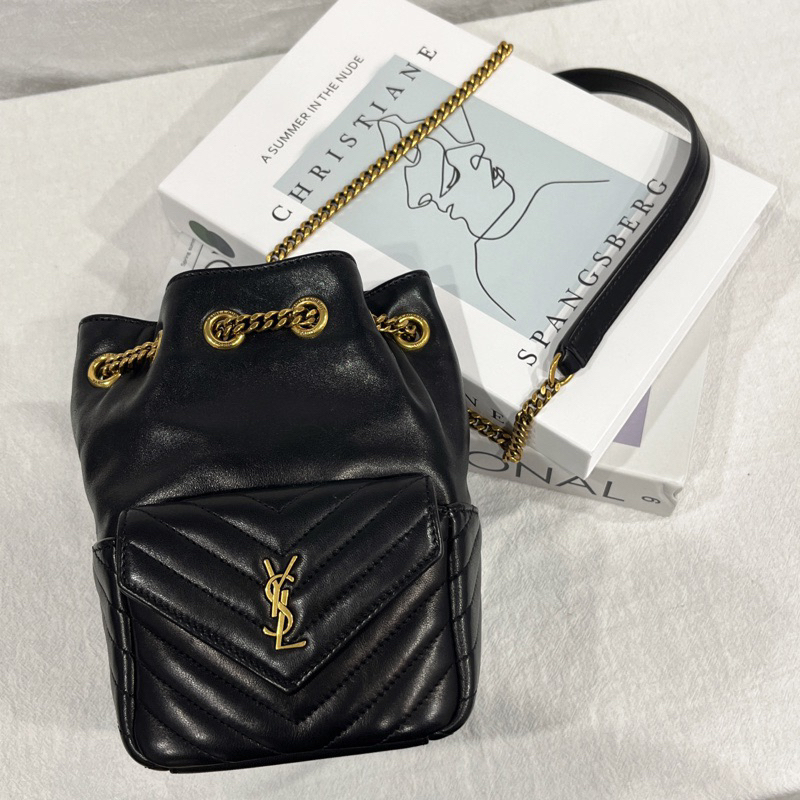 日本購入 YSL Saint Laurent JOE 絎縫小羊皮鍊帶斜你水桶包(黑色)二手 | 蝦皮購物