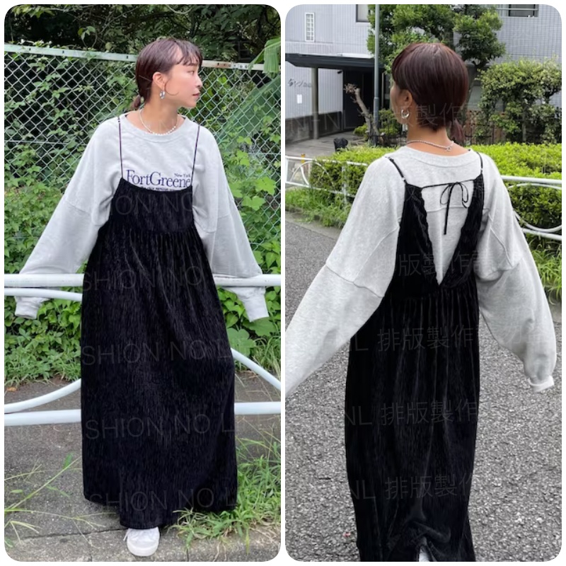 ☆NFNL☆ 現貨 UNGRID 日幣14300 休閒氣質大人風格 露背綁帶 絲絨光澤長洋裝 細肩帶洋裝 吊帶洋裝 | 蝦皮購物