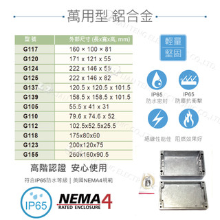 『聯騰．堃喬』Gainta G123~G155 萬用型 IP65 防塵防水壓鑄鋁盒 配線盒 控制盒 治具盒 電源盒 | 蝦皮購物
