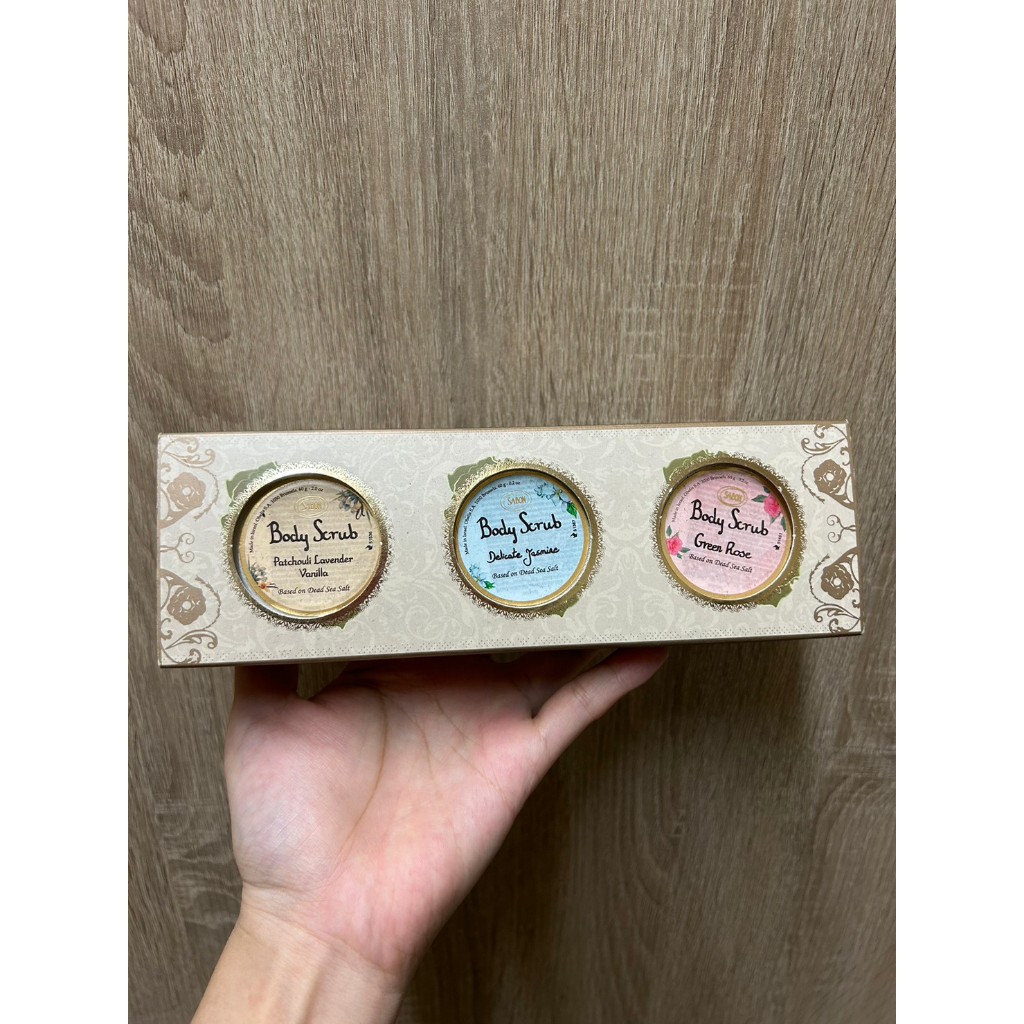《全新》Sabon 迷你身體磨砂膏 三件組禮盒 60g*3 ( 以色列綠玫瑰 茉莉花語 經典 ) | 蝦皮購物